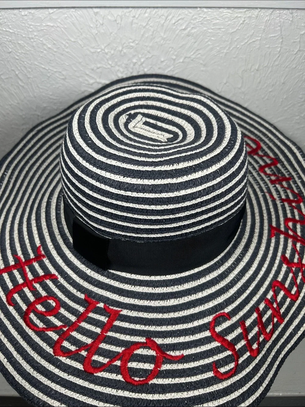 LOFT | Accessories | Loft Hello Sunshine Navy White Striped Sun Hat ...